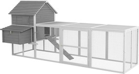 PawHut Velký Dřevěný Kurník 311x149x149 cm Externí Kurník pro 4-6 Slepic s 2 Okny, Dveřmi, Odnímatelným Táckem a Rampou Šedý | Aosom