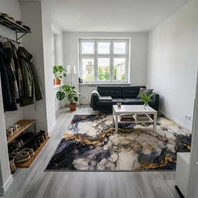 Protiskluzový koberec NOVO mramor černý / zlatý
