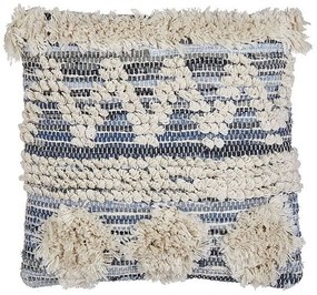 Tkaný bavlněný polštář s geometrickým vzorem 45 x 45 cm béžový/modrý EYTELIA Beliani