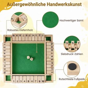 Costway Hra Shut The Box pro hráče 2-4 kostková hra s kostkami 2 a robustní hra