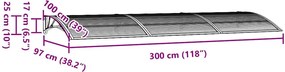 Vchodová stříška černá 300 x 100 cm polykarbonát 153569