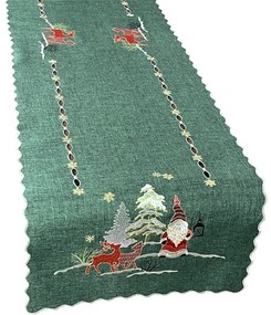 Vánoční zelená štóla s výšivkou skřítka a sobů Šířka: 40 cm | Délka: 160 cm