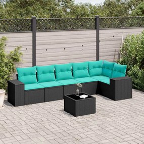 7dílná zahradní sedací souprava s polštáři černá polyratan 3222596