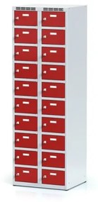 Alfa 3 Šatní skříňka s úložnými boxy, 20 boxů, červené dveře, otočný zámek