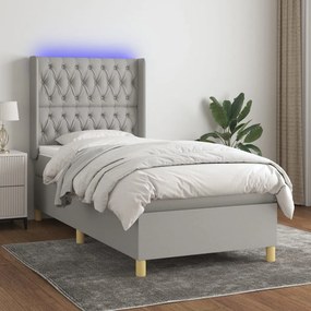 Box spring postel s matrací a LED světle šedá 90x200 cm textil 3139085