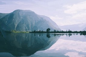 Obraz malovaná scenérie horského jezera Varianta: 60x40