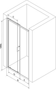 Mexen Apia, posuvné dveře do otvoru 135 x 190 cm, 5mm čiré sklo, černý profil, 845-135-000-70-00