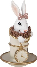 Dekorace bílý králík v šálku - 8*8*14 cm
