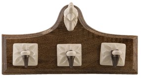 Nástěnný dřevěný věšák s keramickými háčky a slepičkou - 28*8*18 cm