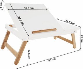 Příruční stolek na notebook / držák na tablet, bílá / přírodní bambus, MELTEN