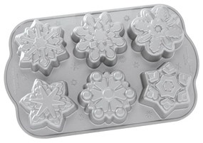 Forma na 6 mini bábovek ve stříbrné barvě Nordic Ware Snowflakes, 700 ml