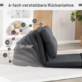 HOMCOM Sedací pytel s funkcí postele, sklápěcí opěrka, skládací, do 120 kg, 70 x 72 x 56 cm, tmavě šedá