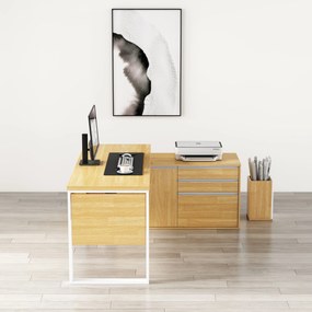 Rohový kancelářský stůl s komodou Houseland Nuvia Home 04 194 cm dub/bílý