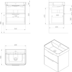 Aqualine Deneb koupelnová skříňka pod umyvadlo 56,5 x 55 x 43,5 cm bílá mat DN260