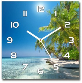 Wallmuralia Skleněné hodiny čtverec Maledivy pláž 30x30 cm