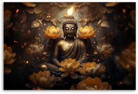 Gario Obraz na plátně Zlatý Budha a lotosové květiny Rozměry: 60 x 40 cm