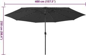Zahradní slunečník s LED osvětlením 400 cm černý 312536