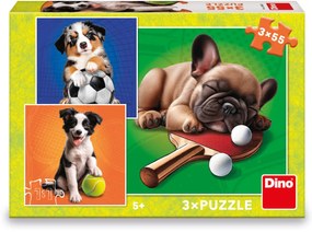 DINO Puzzle Psí sportovci 3x55 dílků 18x18cm skládačka dn335431