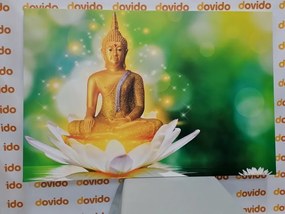 Obraz zlatý Budha na lotosovém květu - 120x80 cm