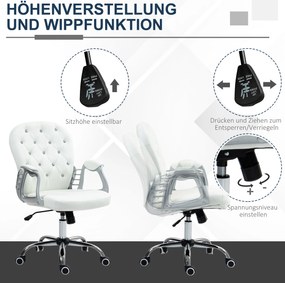 Vinsetto Kancelářská židle, ergonomická židle ke stolu s područky, polstrované opěradlo bílé