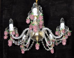 5 Arms Crystal chandelier with violet glass grapes