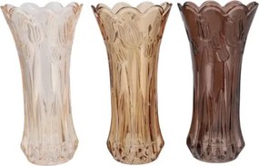 Béžová skleněná váza s reliéfem tulipánů Delight - Ø 10*20 cm