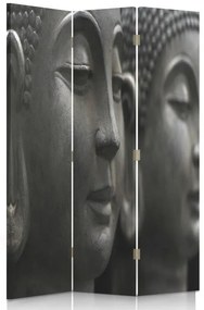 Ozdobný paraván, Buddhova kamenná tvář - 110x170 cm, třídílný, obustranný paraván 360°