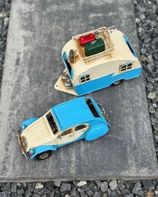Kovový model - Retro auto 2CV s karavanem