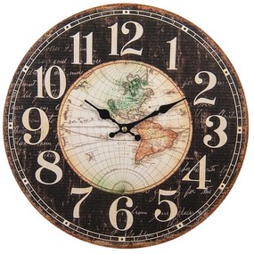 Hnědé nástěnné hodiny Diego s mapou  - Ø 34*1 cm / 1*AA