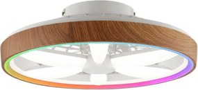 Brilliant G80935/76  Stmívatelné LED svítidlo GAIANO dekor DŘEVO, reverzní VENTILÁTOR LED RGB