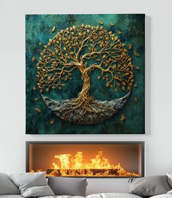 Obraz na plátně - Zlatý strom života na kameni Emery FeelHappy.cz Velikost obrazu: 140 x 140 cm