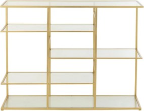 Zlatý antik kovový regál se skleněnými policemi Doree gold - 120*40*91 cm