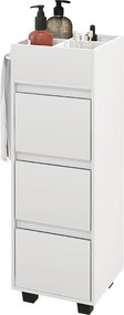 HOMCOM Koupelnová skříňka se skladovacím prostorem a 4 přihrádkami nahoře, 3 šuplíky a držákem na ručníky pro úzké prostory, 35 x 30 x 90cm, Bílá | Ao