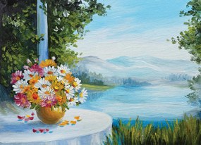 Malvis ® Tapeta Obraz váza a jezero Vel. (šířka x výška): 144 x 105 cm