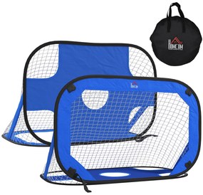 HOMCOM Pop Up fotbalové branky Sada 2 přenosných skládacích mini branek s taškou na přenášení Modrá 123x80x80 cm pro zahradní a sportovní aktivity | …