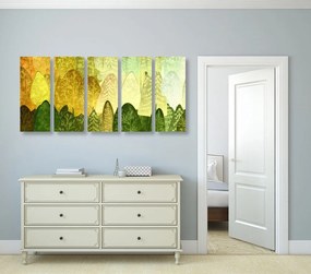 5-dílný obraz zelené asymetrické stromy - 100x50 cm