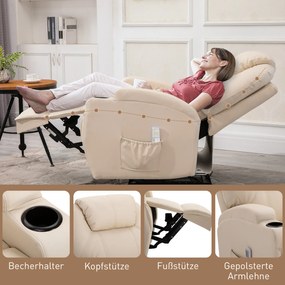 HOMCOM Elektrické polohovací křeslo, TV křeslo, masážní křeslo, masážní funkce, funkce polohování, imitace kůže, béžová barva, 82 x 97 x 110 cm | Aos…
