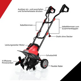 Costway Elektrický kypřič a kultivátor elektrický kypřič zahradní kypřič červená