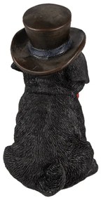 Dekorativní soška černého psa s lupou a kloboukem – 13x9x17 cm