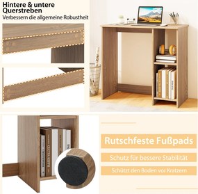 Costway Malý psací stůl s 2 přihrádkami – 80 × 40 × 74 cm, přírodní