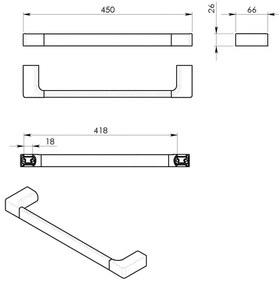 Gedy PIRENEI držák ručníků 450x66mm, zlato mat PI214588