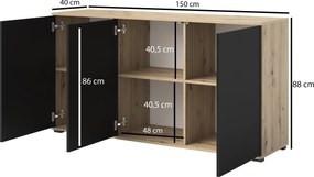 Eka Předsíňová stěna s čalouněnými panely Trinity 35 - Dub Artisan s černou / Khaki zelená 2327