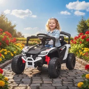 AIYAPLAY elektro-dětské auto 12V s 2 motory, dálkové ovládání 2,4G, zadní odpružení, světla, hudba, bílá