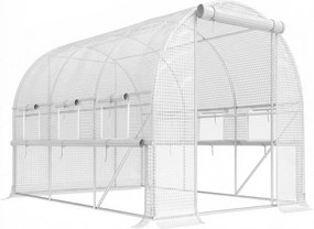Fóliový skleník Outsunny 2,95x2x2m s rolovacími okny, UV ochrana a ochrana proti větru, ocelová konstrukce v bílé barvě