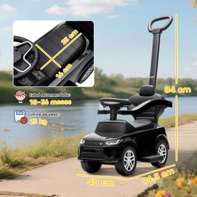 AIYAPLAY 2‑v‑1 jezdítko LAND ROVER DISCOVERY pro 18–36 měsíců – s úložným prostorem a odnímatelnou tlačnou tyčí, černá