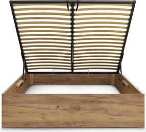 Hnědá dvoulůžková postel z dřevotřísky v dekoru břízy s úložným prostorem/bez čela s roštem 140x190 cm Mara – Bobochic Paris