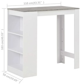 vidaXL Barový stůl s regálem bílý 110 x 50 x 103 cm