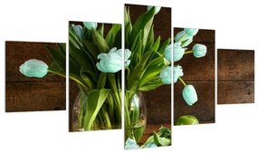 Obraz modrých tulipánů ve váze (125x70 cm)