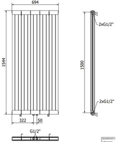 Mexen Waco designový radiátor 1544 x 694 mm, 2209 W, Černá - W217-1544-694-00-70