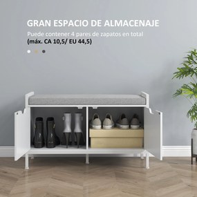 HOMCOM Lavice na boty se sedákem s odnímatelným polstrováním pro 4 páry bot - Lavice do předsíně, chodby, obývacího pokoje 84x35x50 cm Bílá